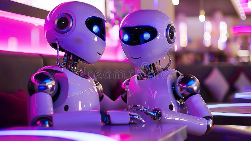 Adorable Robot Couple Enjoying a Romantic Date Night Under the Stars ...