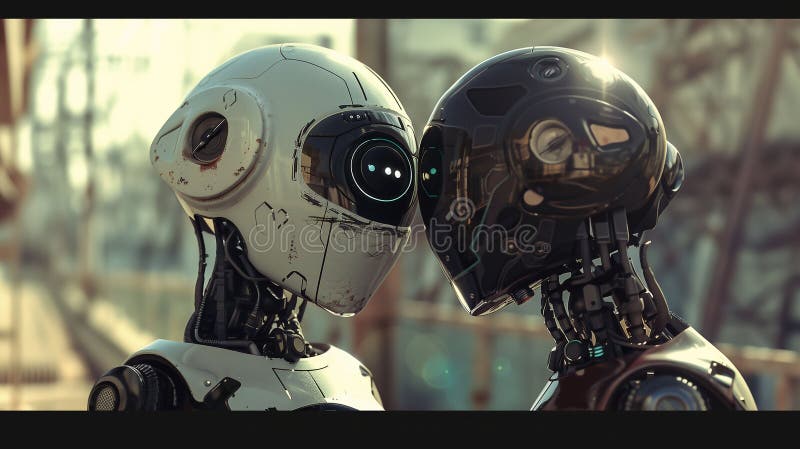Robotic Romance: a Charming Evening Date for a Lovable Robot Duo Stock ...