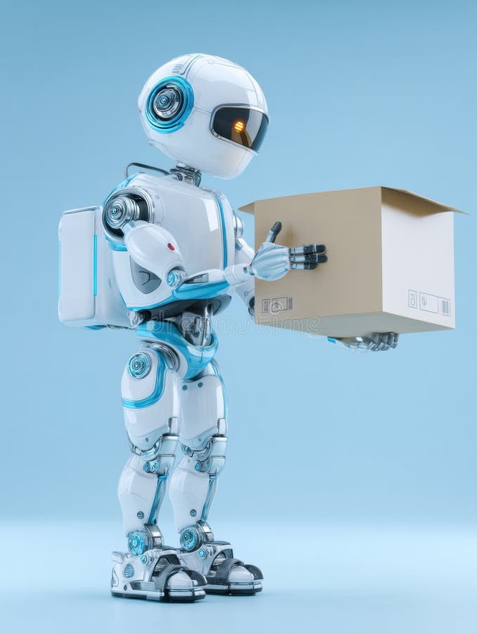 Robot Courier Delivers Package in Futuristic Design with Clean Lines ...