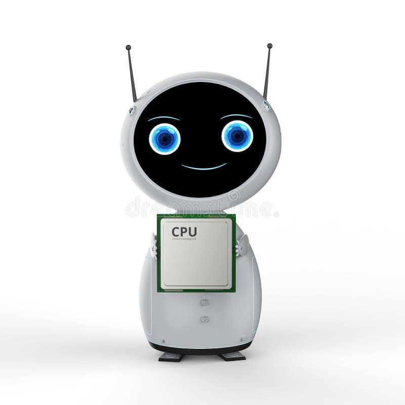 Robot with cpu chip stock illustration. Illustration of android - 128731409