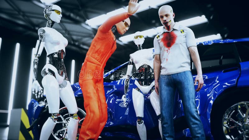 Robot Crash Test Dummy and Man. Future Concept. Realistic 4k Animation ...