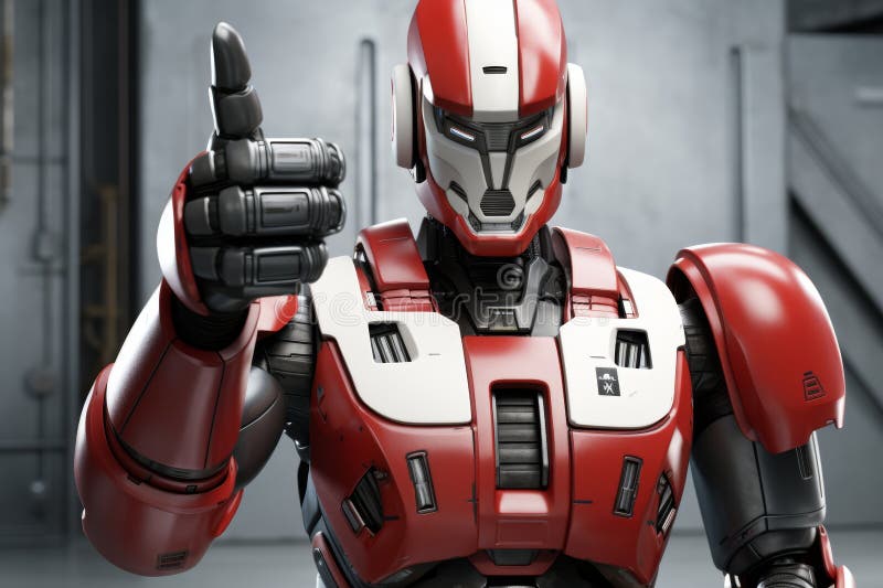 A Robot Created by Artificial Intelligence Shows the Finger Up Stock ...