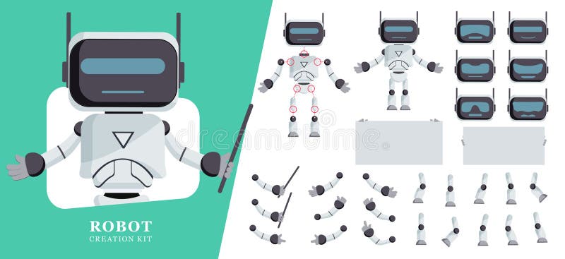 Robot Creator Kit Vector Set Design. Robots Teacher Editable Character ...