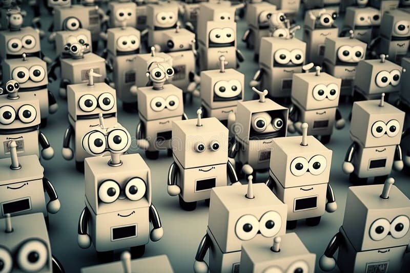 Robot Crowd in Rows. Robot Army. Created with Generative AI Stock ...