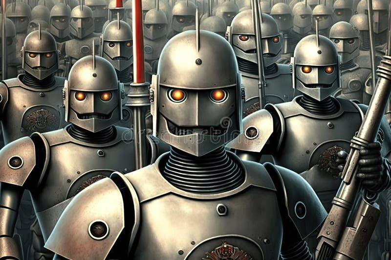 Robot Crowd in Rows. Robot Army. Created with Generative AI Stock ...