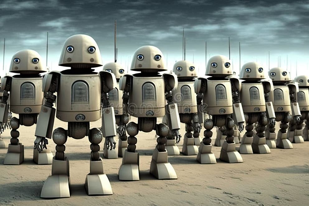 Robot Crowd in Rows. Robot Army. Created with Generative AI Stock ...