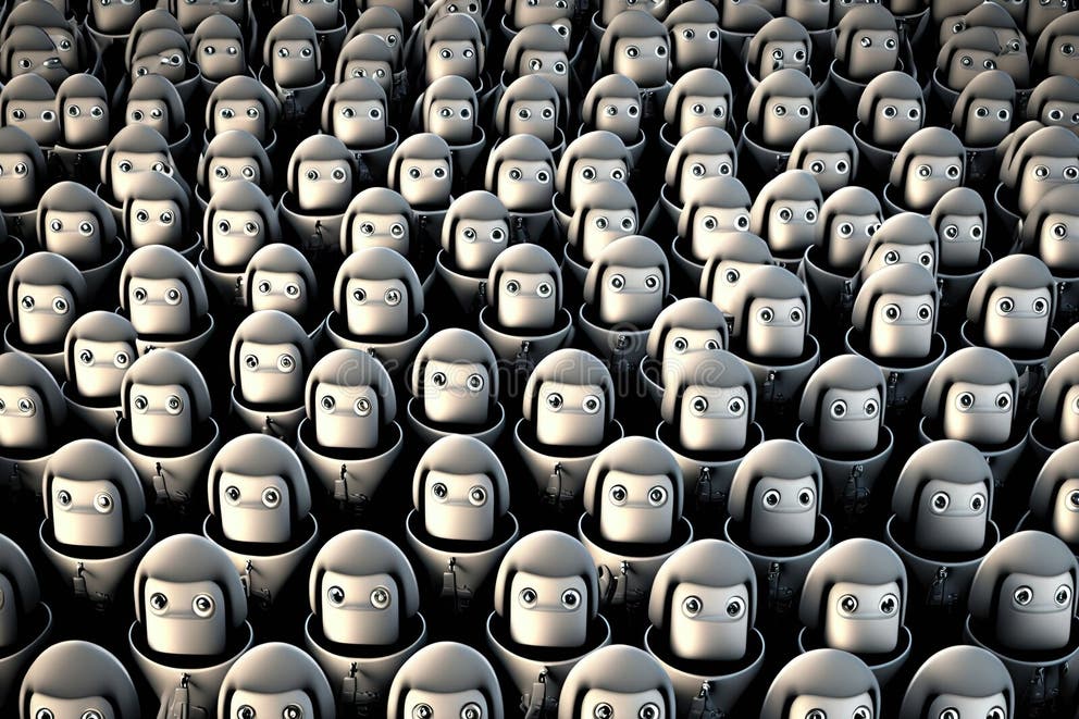 Robot Crowd in Rows. Robot Army. Created with Generative AI Stock ...