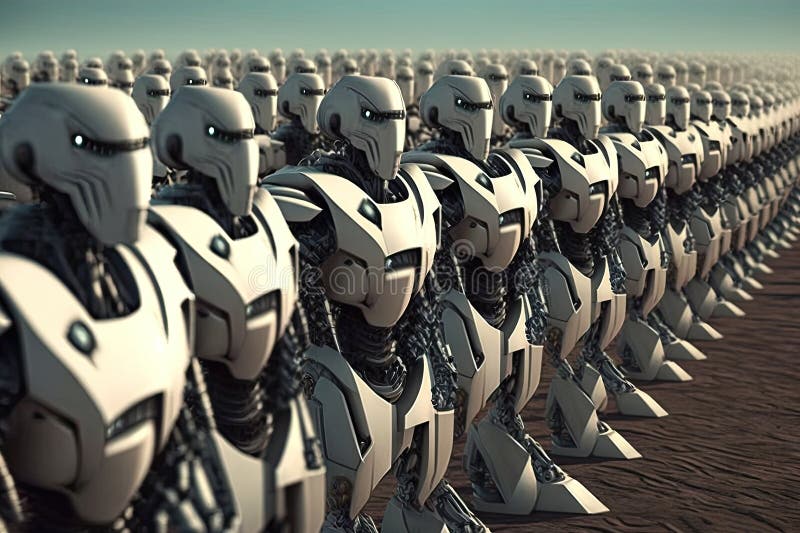 Robot Crowd in Rows. Robot Army. Created with Generative AI Stock ... Robot Crowd in Rows. Robot Army. Created with Generative AI Stock ...