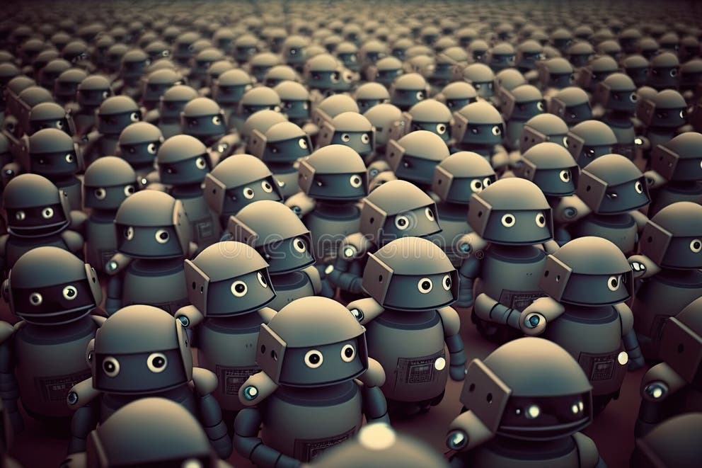 Robot Crowd In Rows Robot Army Created With Generative Ai Stock Illustration Illustration Of