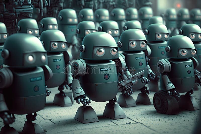 Robot Crowd In Rows Robot Army Created With Generative Ai Stock Illustration Illustration Of