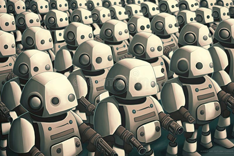 Robot Crowd in Rows. Robot Army. Created with Generative AI Stock Illustration - Illustration of ...