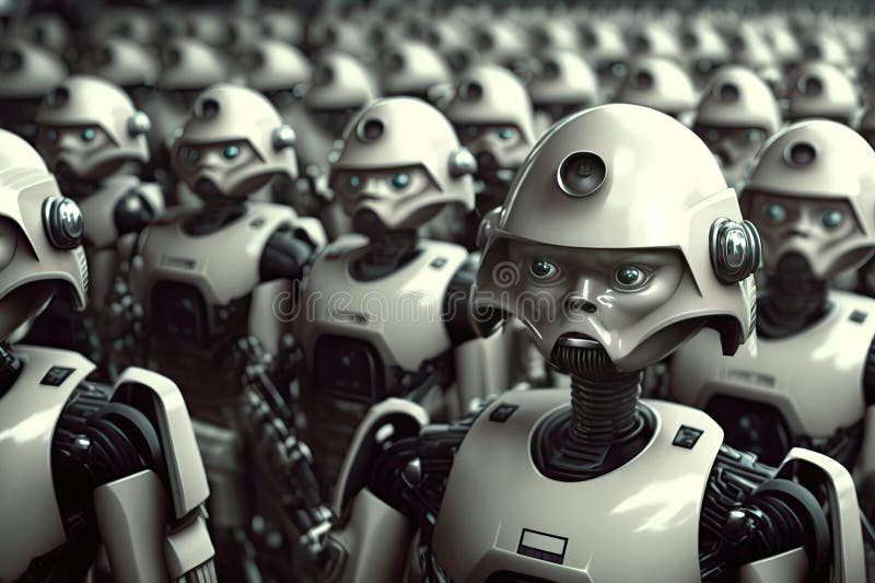 Robot Crowd In Rows Robot Army Created With Generative Ai Stock Illustration Illustration Of