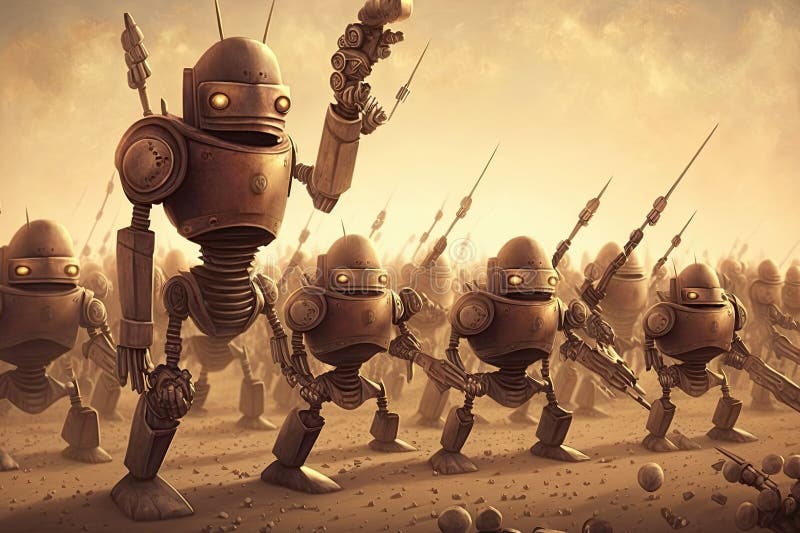 Robot Crowd in Rows. Robot Army. Created with Generative AI Stock ...
