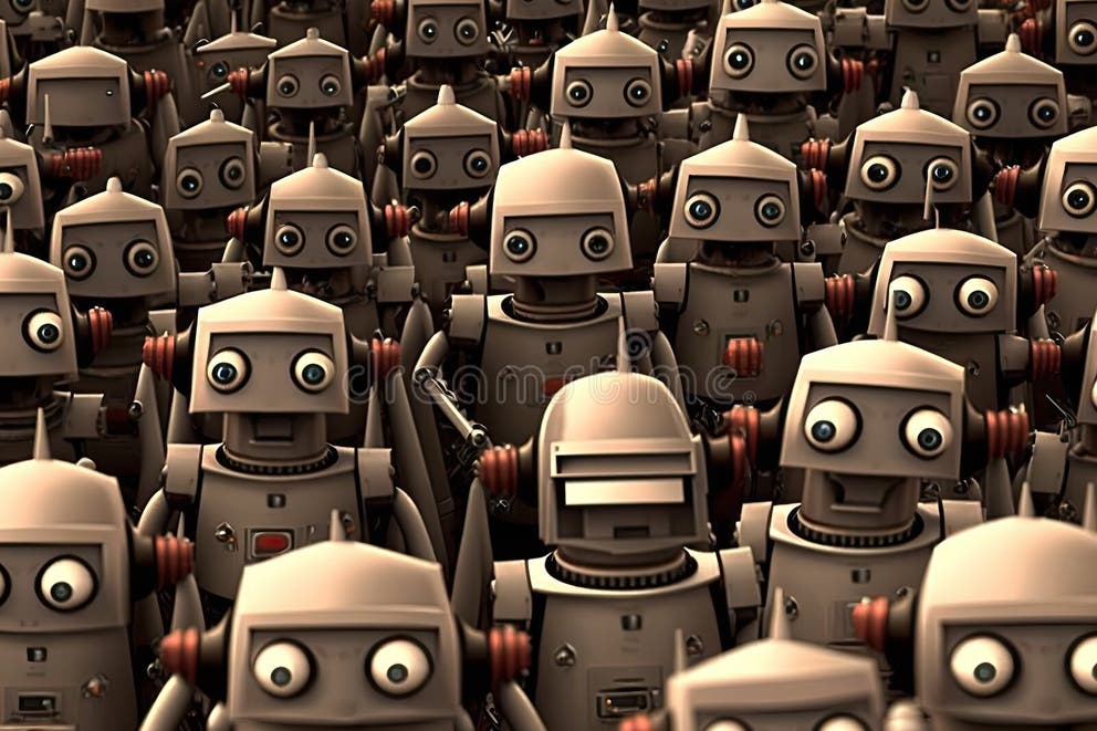 Robot Crowd In Rows Robot Army Created With Generative Ai Stock Illustration Illustration Of