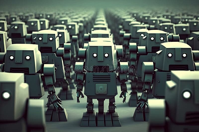 Robot Crowd in Rows. Robot Army. Created with Generative AI Stock Illustration - Illustration of ...
