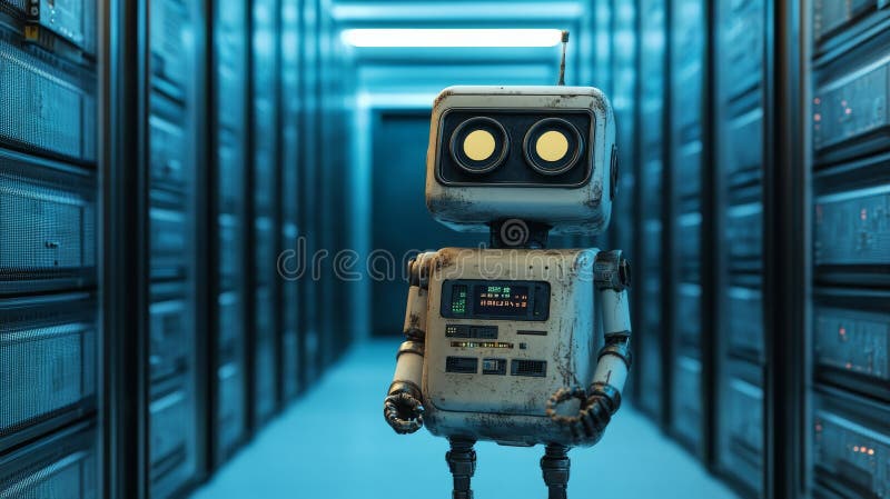 A Robot is Currently Standing Inside a Server Room Filled with ...