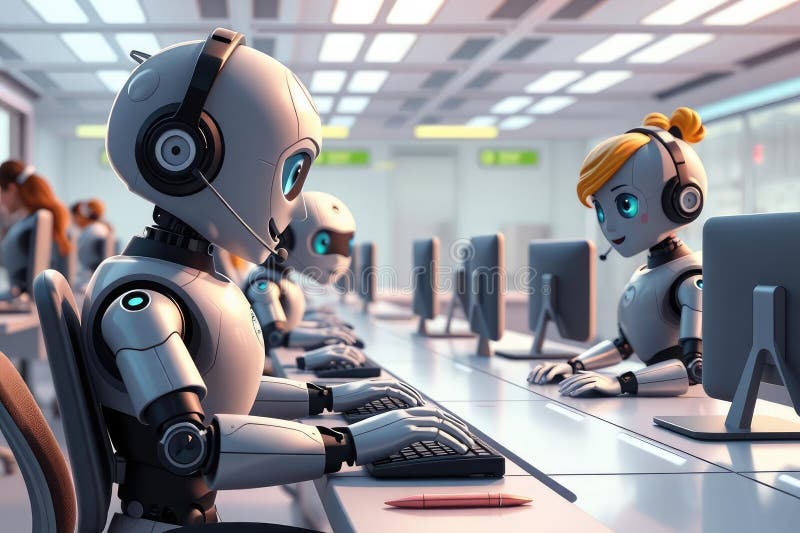 Robot Customer Service Agents Stock Illustration - Illustration of ...