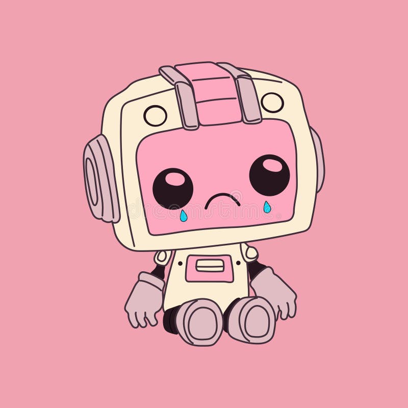 Robot Cute Artificial Robotic Character Crying Hand Drawn Vector Illustration Stock Vector