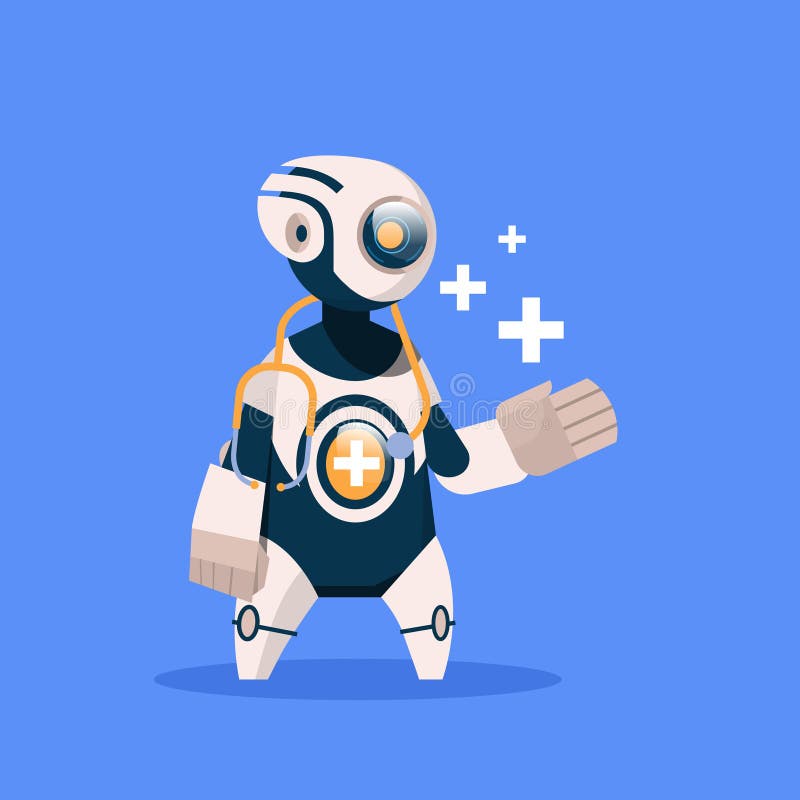 Robot Cute Cyborg Isolated on Blue Background Concept Modern Artificial ...