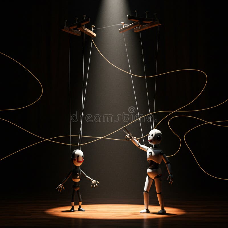 Robot Puppet Master Cuts Strings Freedom Concept Art 3d Dark Wood Power ...