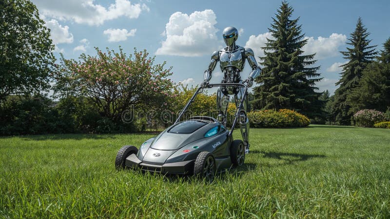 A Robot is Cutting Grass in a Park Stock Image - Image of nature, black ...