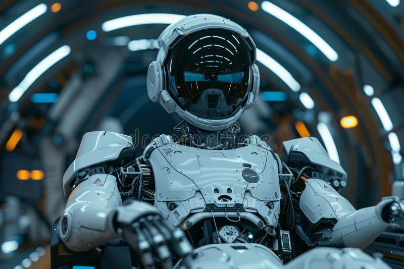 Robot Cyborg Astronaut in a Spaceship Stock Image - Image of ...