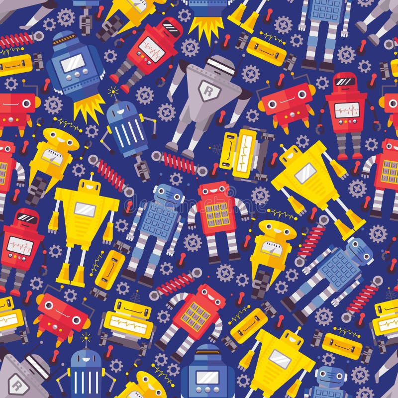 Robot and Cyborg Character Seamless Pattern, Banner. Design ...