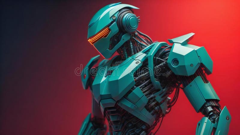 Robot or Cyborg with Green Background. Generative Ai Stock Illustration ...