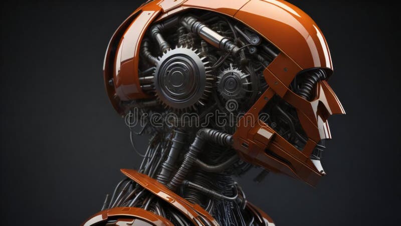 Robot or Cyborg Head with Gear Wheels on Black Background. Generative ...