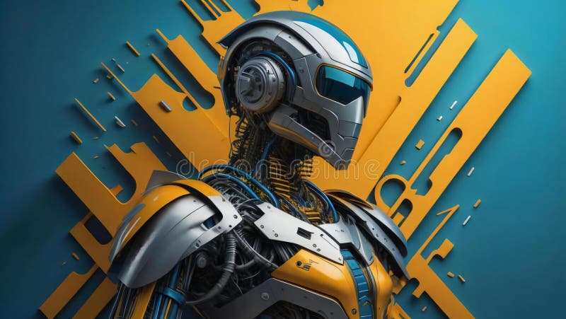 Robot or Cyborg with Helmet on Color Background. Generative Ai Stock ...