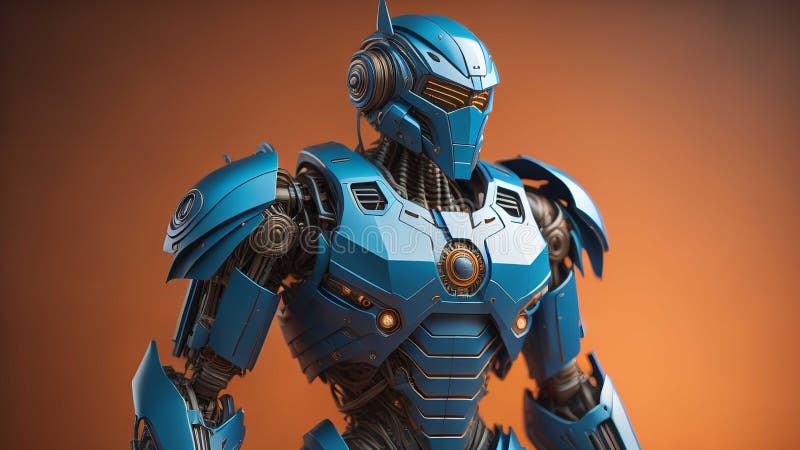 A Robot Cyborg Isolated on Orange Background. Generative Ai Stock ...