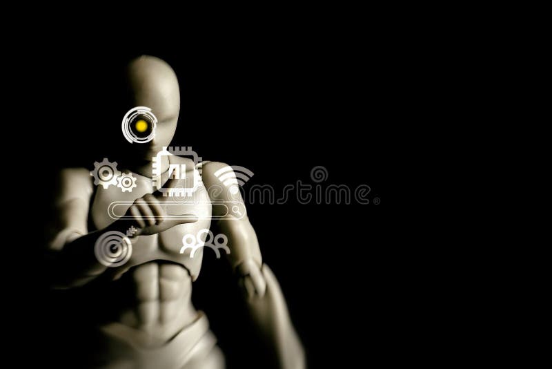 Robot Cyborg Man with Hand Touching on Ai Interface HUD, Suitable for ...