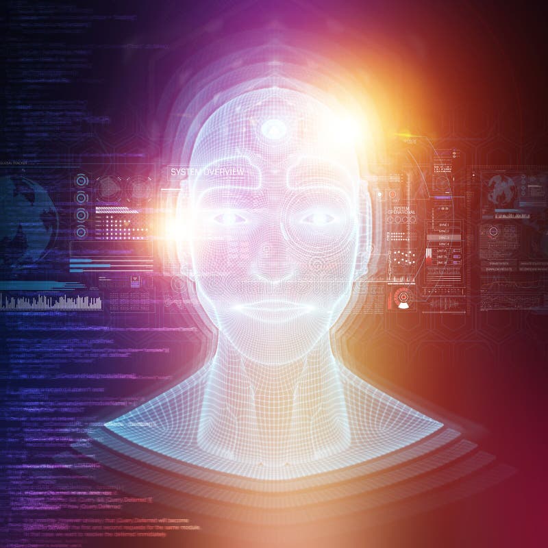 Robot Cyborg Man Head Artificial Intelligence Learning 3D Rendering ...
