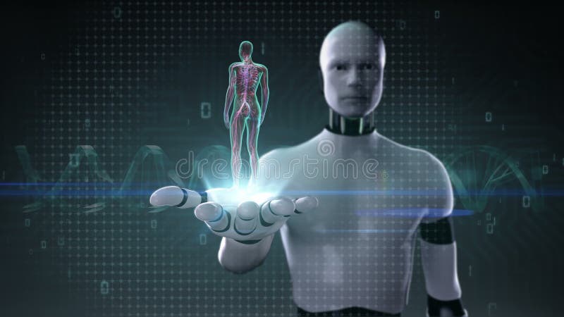 Robot, Cyborg Open Palm, Rotating Female Human Cardiovascular System ...