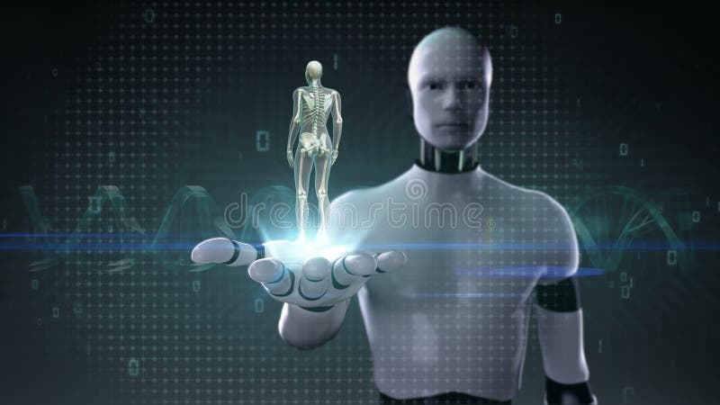 Robot, Cyborg Open Palm, Rotating Female Human Skeletal Structure, Bone ...