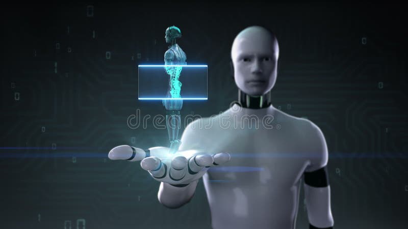 Robot Cyborg Open Palm, Scanning Human Skeletal Structure Inside Robot ...