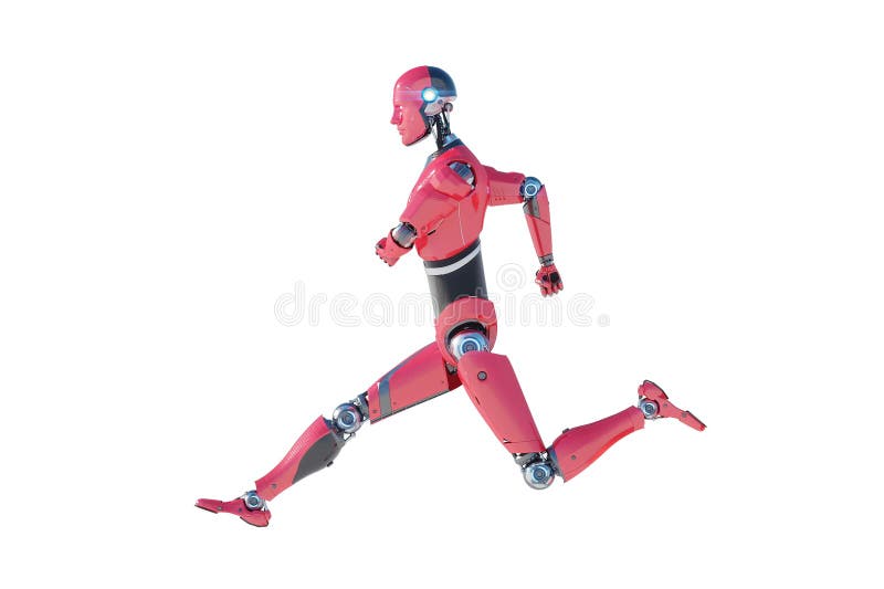 Robot Cyborg in a Running Pose Isolated on a White Background. 3D ...
