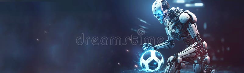 Robot Cyborg Runs after the Ball. Robot Playing Football. Generative AI ...