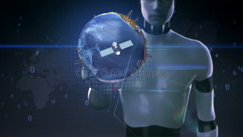 Robot, Cyborg Touching Earth, Communication Technology, Network World ...
