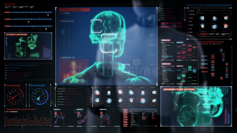 Robot Cyborg Touching Screen, Rotating Scanning 3D Robot Individually ...
