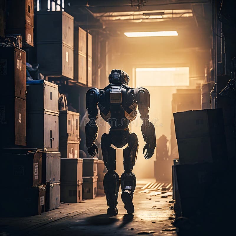 A Robot or Cyborg Working in a Warehouse, Generative AI Stock Photo ...