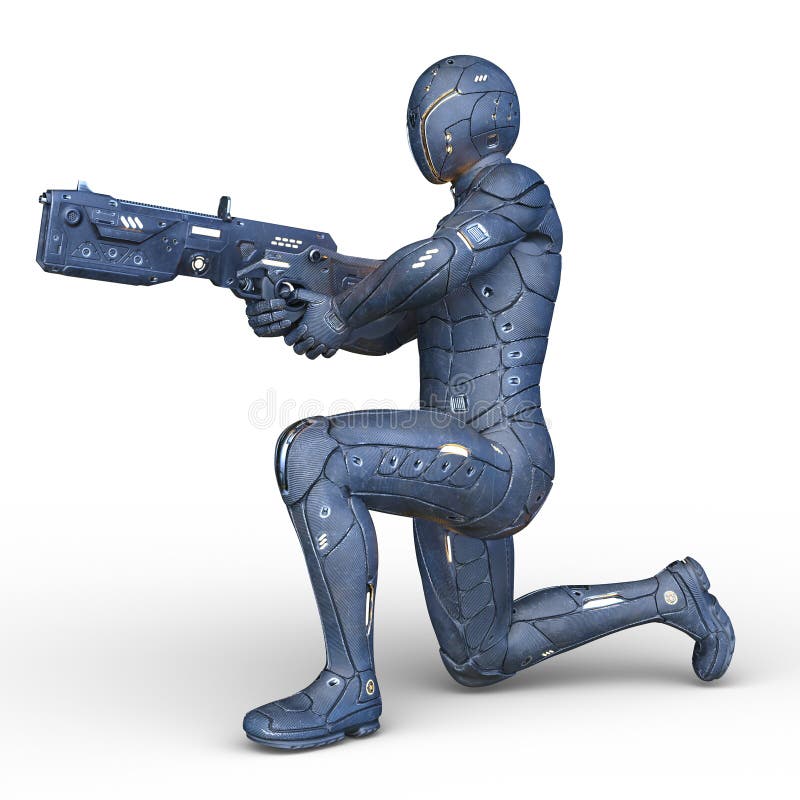 Robots Soldiers On A Spaceship Salute Against The Background Of The ...