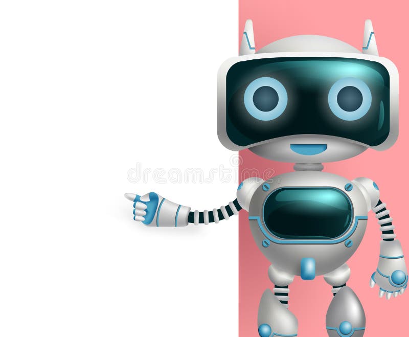 Robot 3d Vector Character Background Template. Robotic Character Pointing and Showing Empty ...