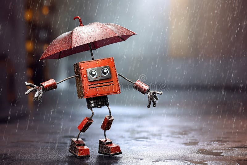 Robot Dancing in the Rain, Concept of Artificial Intelligence Stock ...