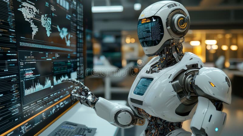 Robot Data Analyst stock illustration. Illustration of computer - 335082554