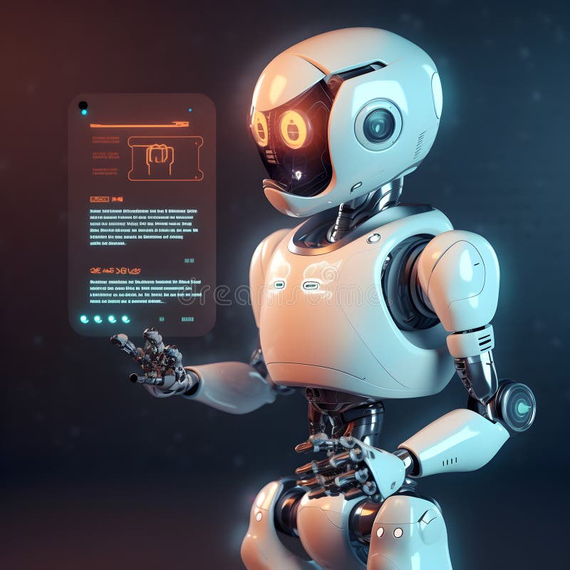 Robot beside Data Screen. Concept of Chatbot with AI. AI Generated ...