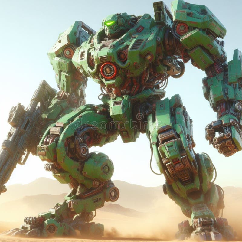 Robot De Combat Sci Fi Debout Avec Une Puissance Isolée Sur Fond Désert 1 Photo stock - Image of ...