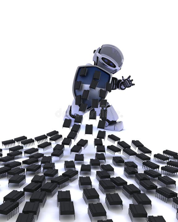 Robot Defending Against Virus Attack Stock Illustration - Illustration ...