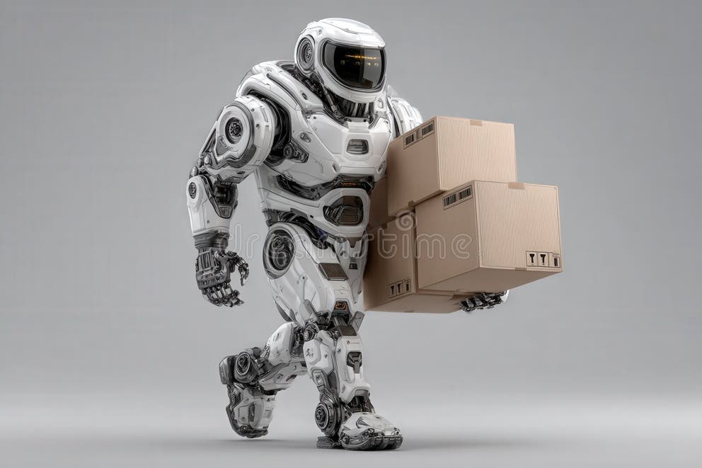 Robot Delivering Packages in a Futuristic Setting with High-tech Design ...