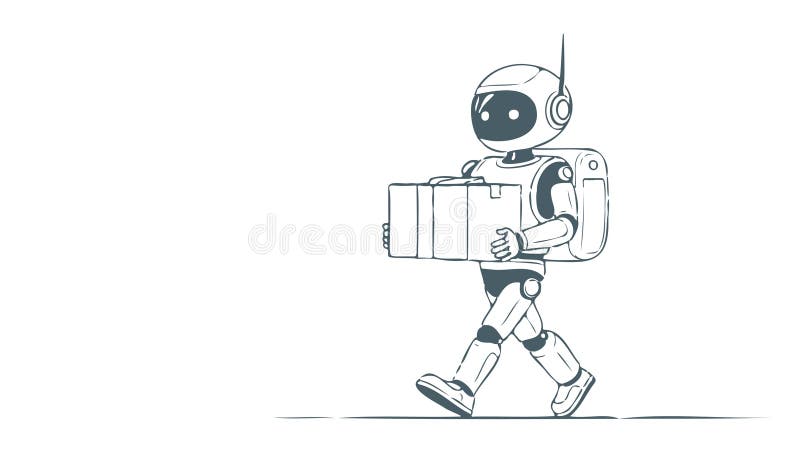 Robot Delivers Package. Cute Android Backpack Antenna. E-commerce ...